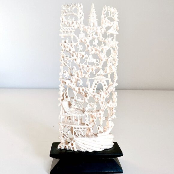 Accents | Vintage Chinese Carved Ivory Tower Or Mountain Scene On ...